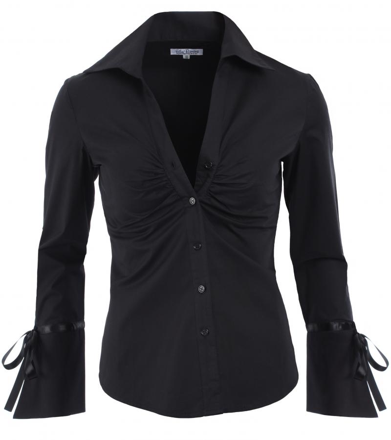 Black Bell Sleeve Fitted Shirt