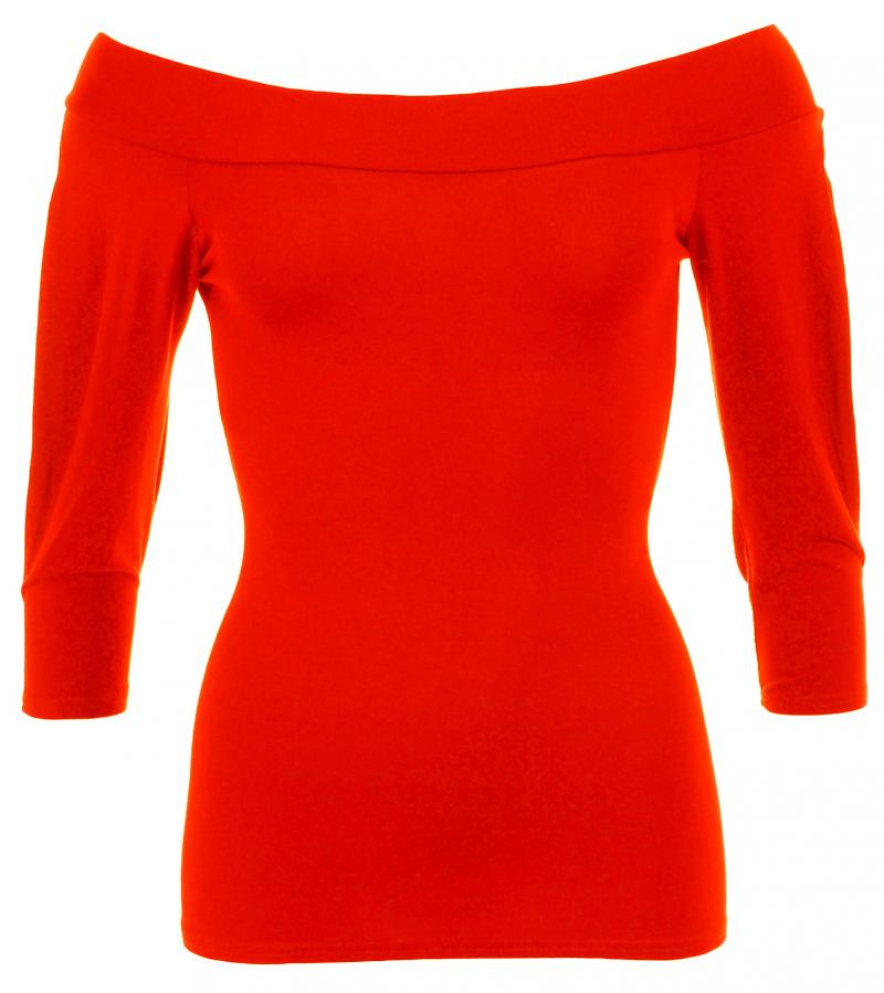 Red off the Shoulder Split Sleeve Top