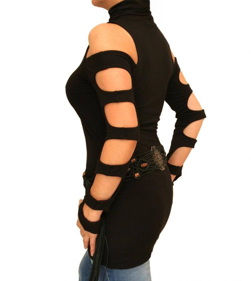 Black Cold Shoulder Roll Neck Top