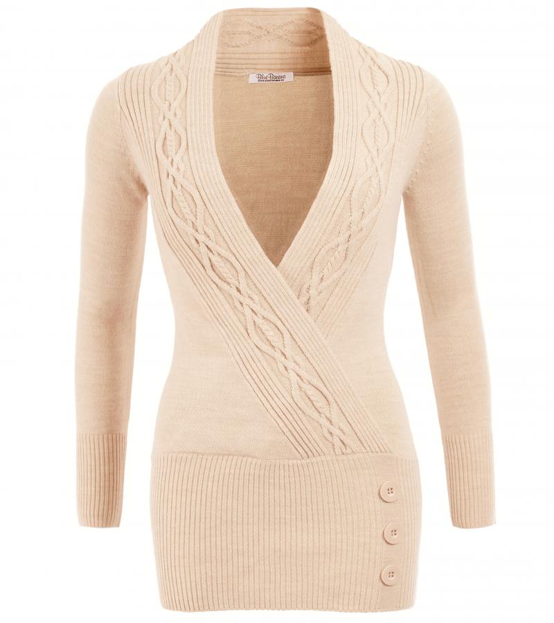 Beige Cable Knit Wrap Tunic Jumper