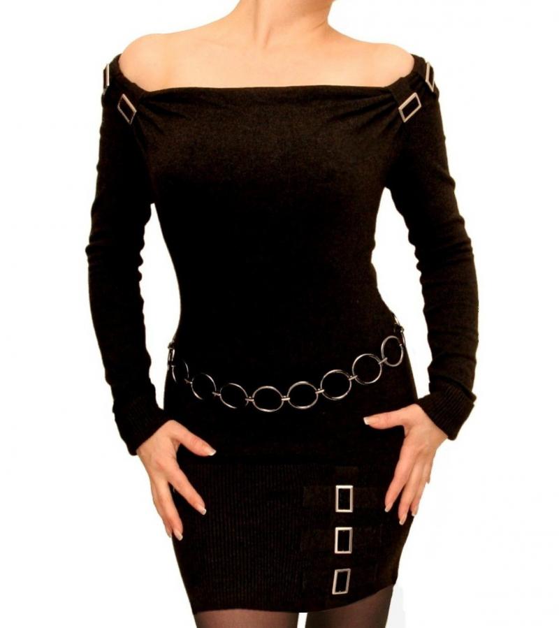 Black off the Shoulder Buckle Jumper