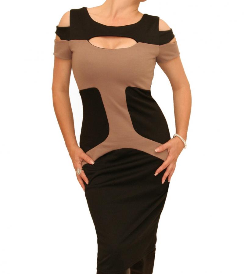 Mocha and Black Slashed Front Dress