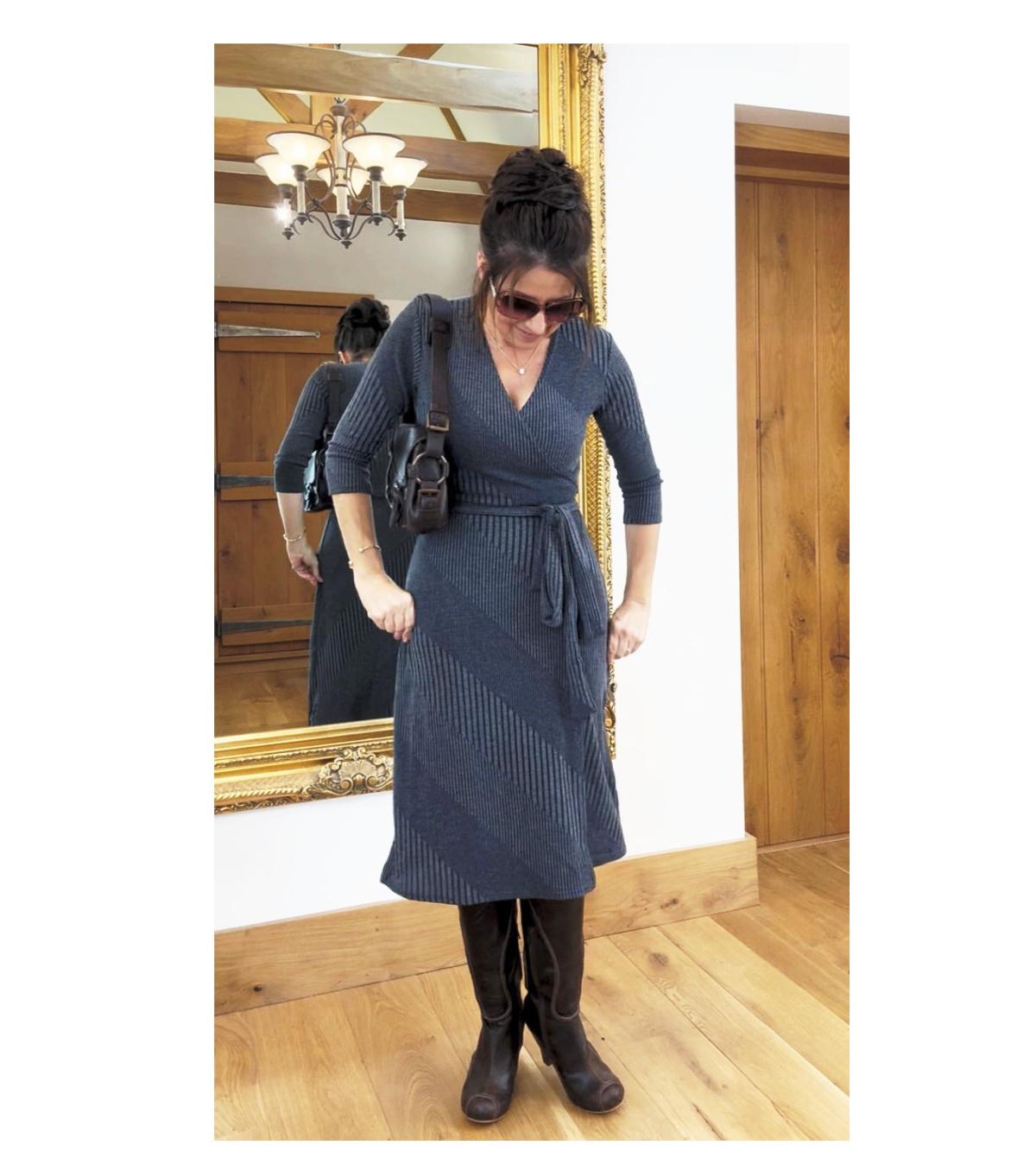Grey Ribbed Knitted Wrap Dress