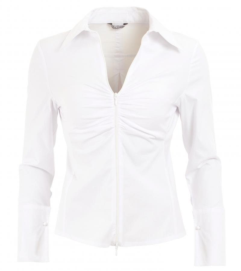 White Zip Up Fitted Stretchy Shirt