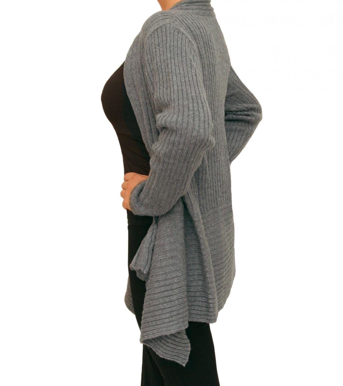 Grey Ribbed Waterfall Cardigan