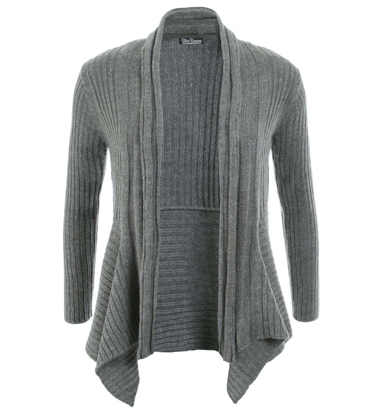Grey Ribbed Waterfall Cardigan