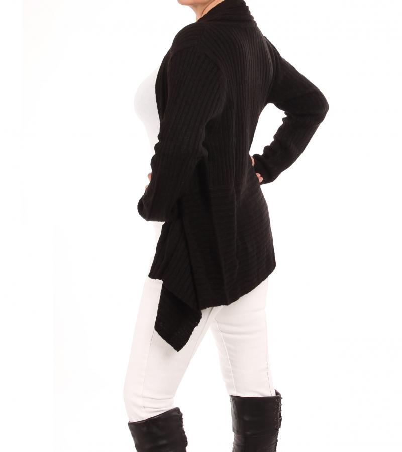 Black Ribbed Waterfall Cardigan