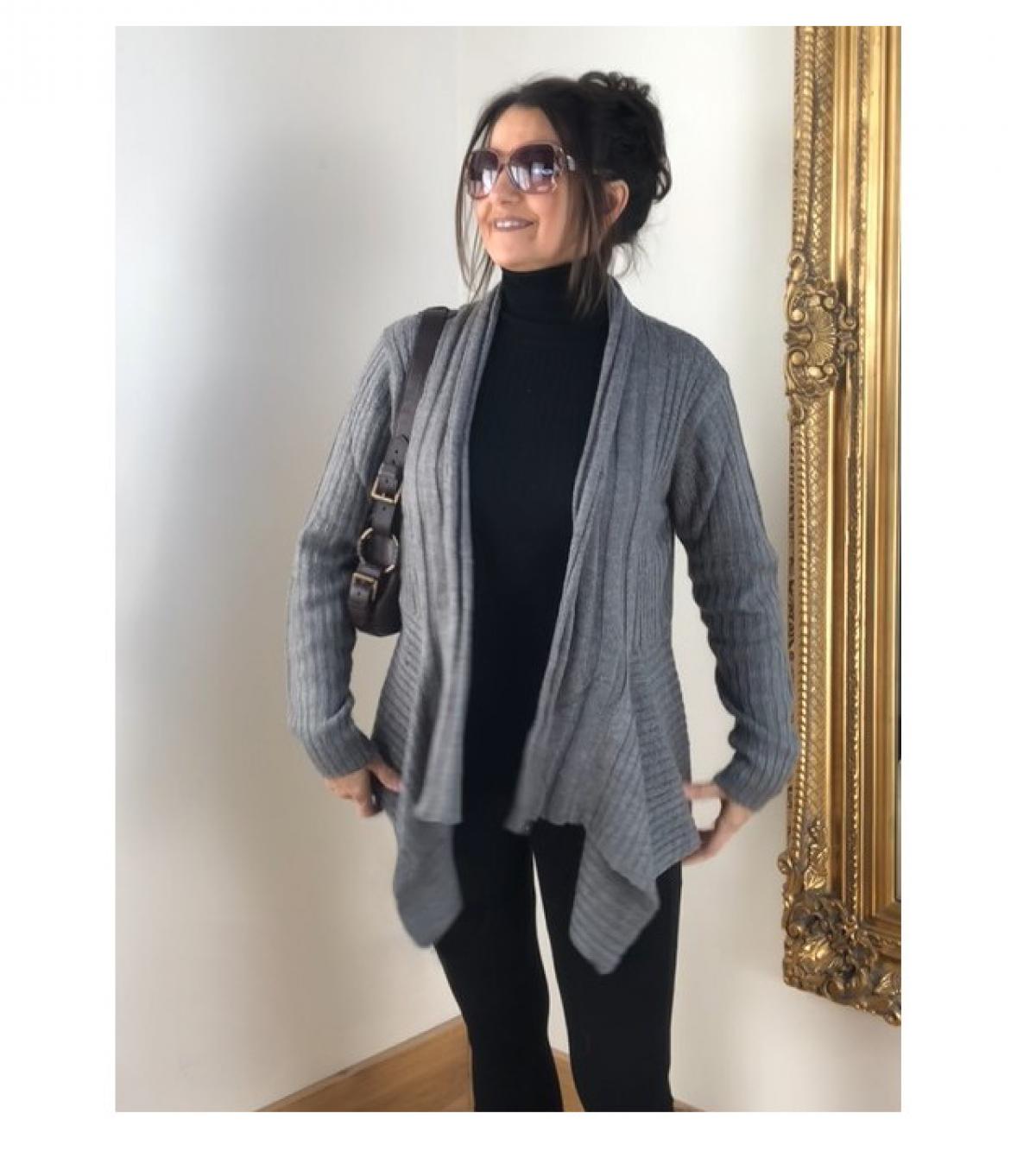 Black Ribbed Waterfall Cardigan