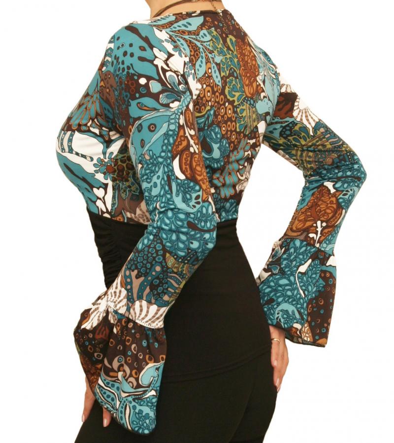 Turquoise Floral Print Bell Sleeve top