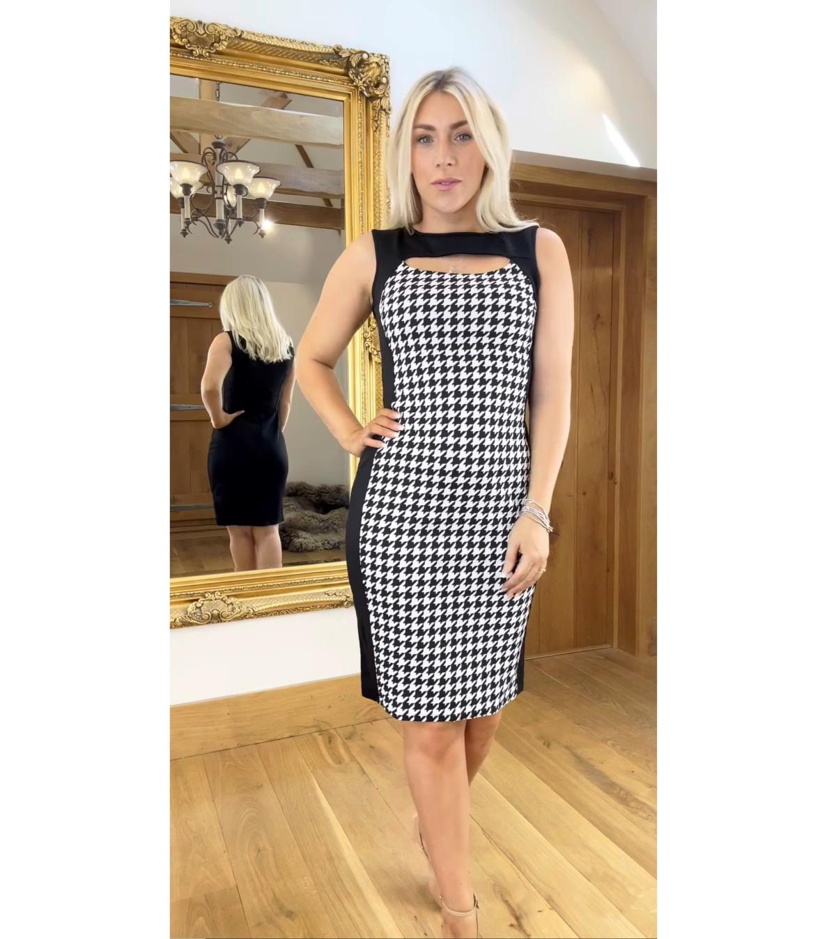 Dog Tooth Keyhole Pencil Dress