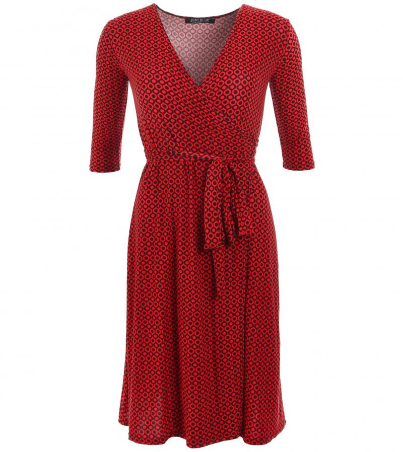 Red and Black Spot Print Wrap Dress