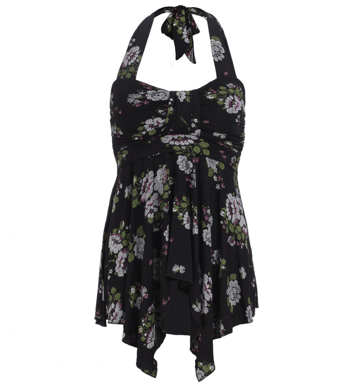 Black and Green Halter Neck Tunic Top