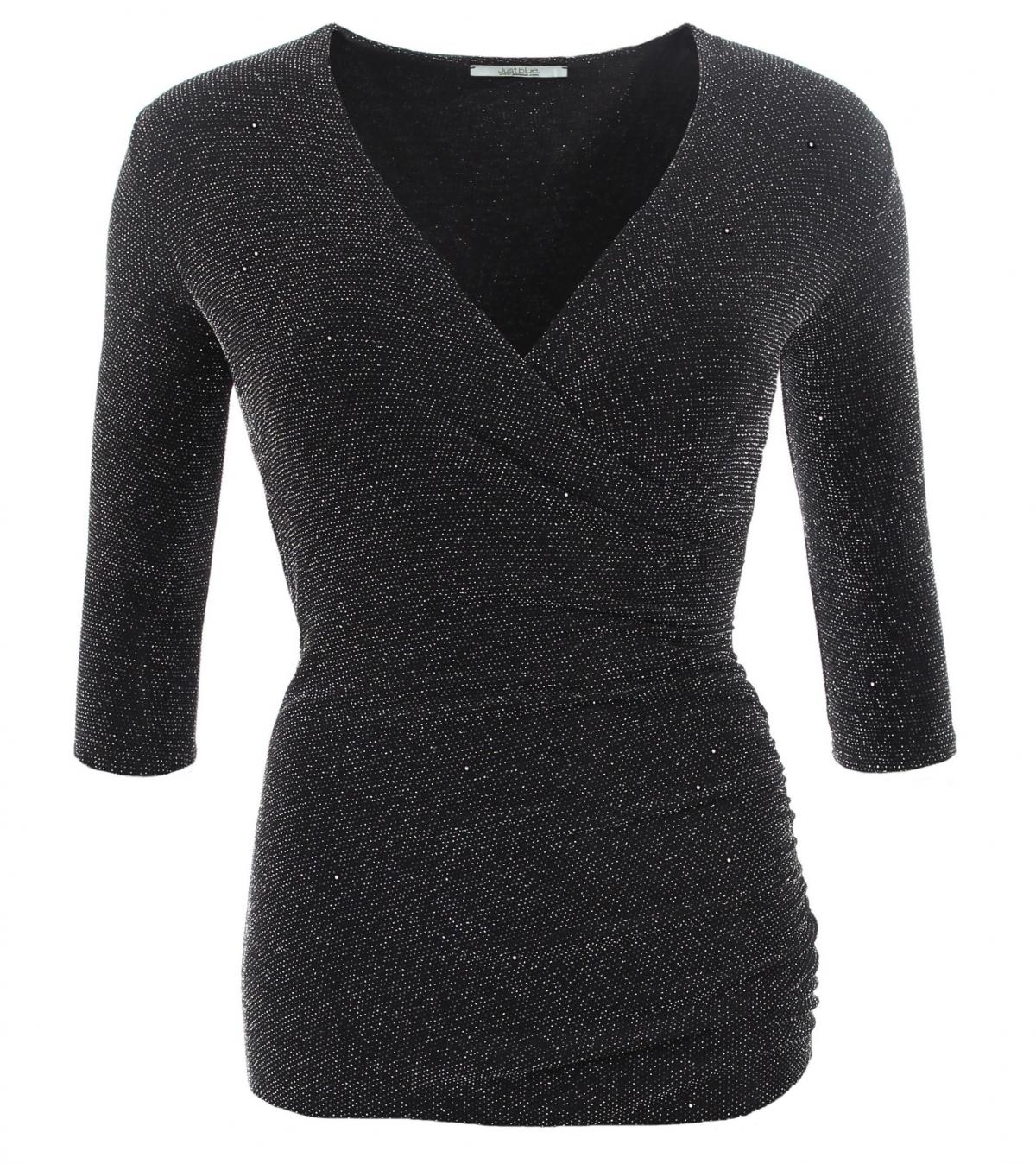 Black and Silver Sparkly Lurex Mock Wrap Top