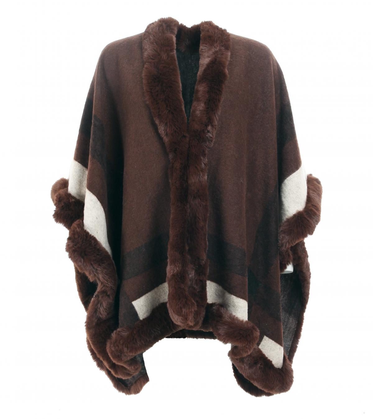 Chocolate Brown Faux Fur Trim Cape