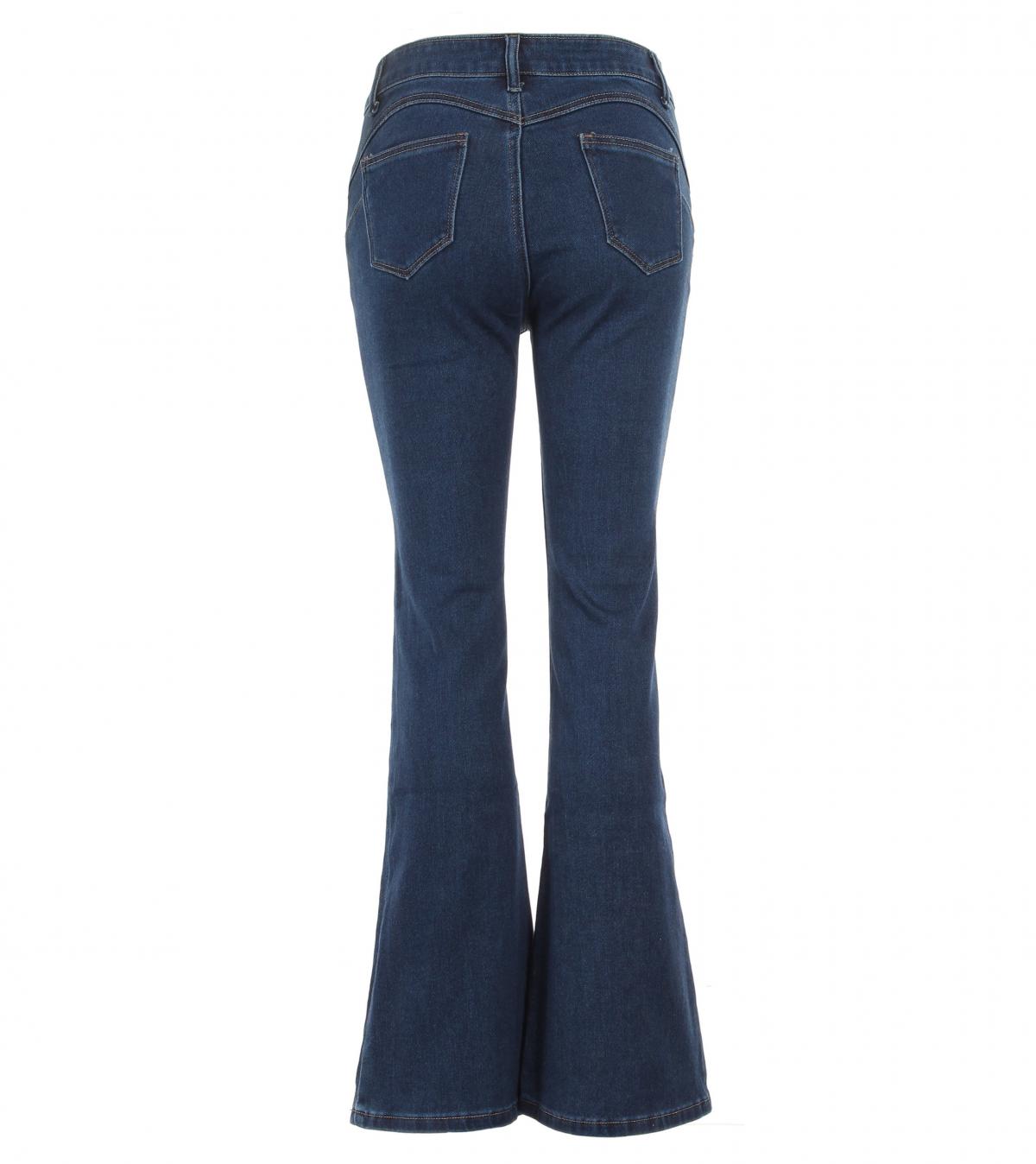Dark Blue Super Stretchy Flared Jeans - Short