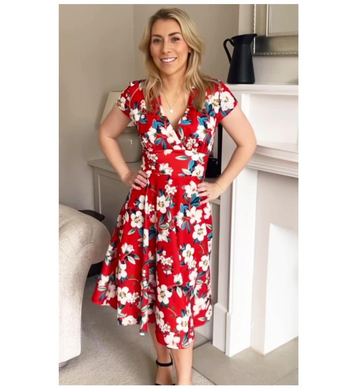 Red Floral Fit and Flare Dress