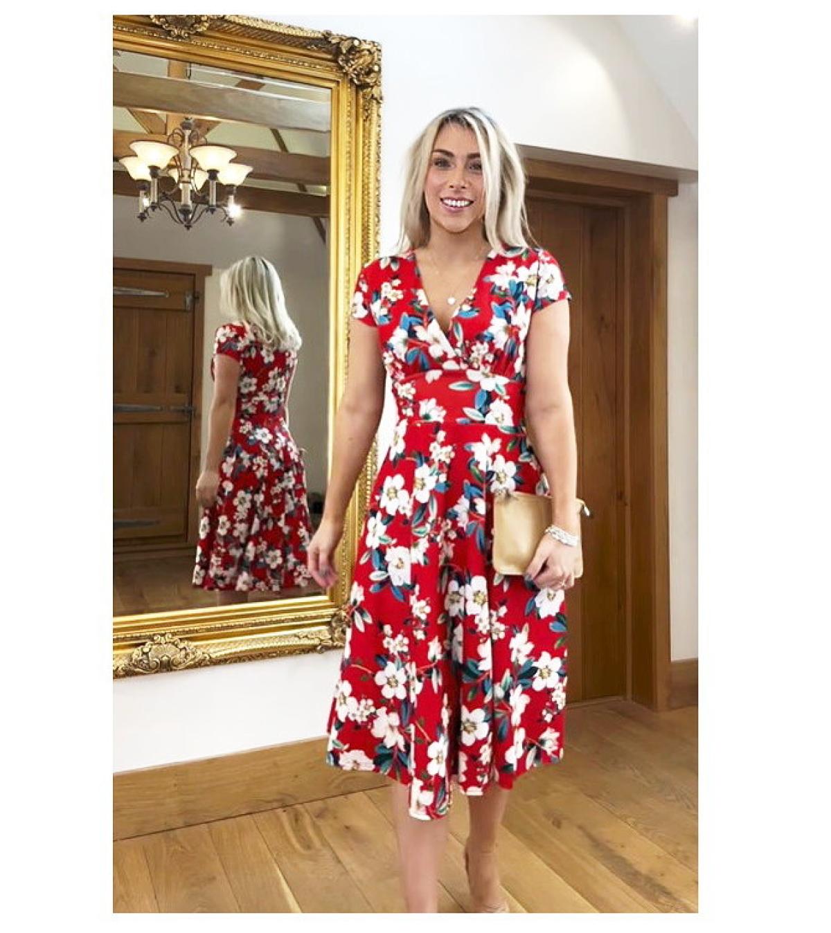 Red Floral Fit and Flare Dress
