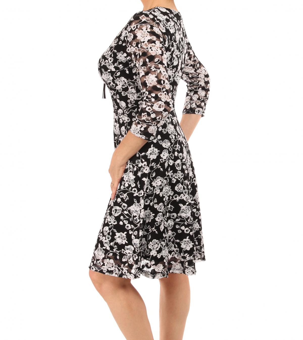 Black And White Lace Zip Up Skater Dress